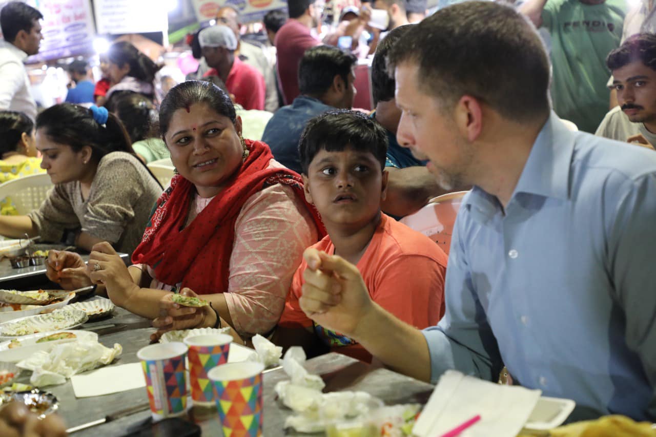US Consulate General Mumbai Mike Hankey enjoyed Fafda Jalebi in Ahmedabad